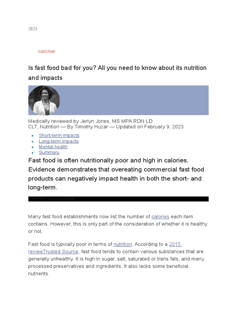 Fast Food Nutrition & Health Impact | PDF | Self-Improvement | Wellness