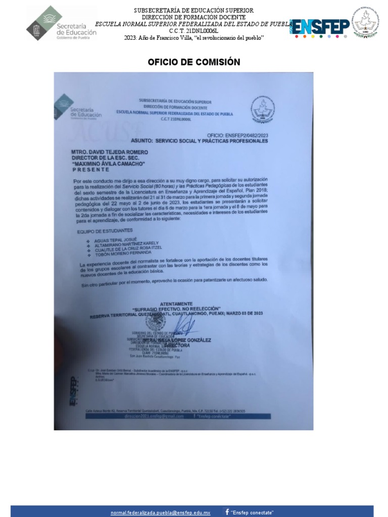 Oficio de Comisión | PDF