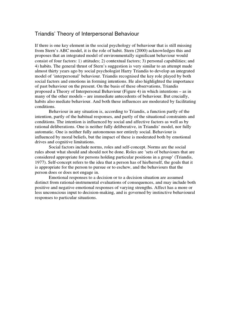 Triandis' Interpersonal Behaviour Theory | PDF | Behavior | Intention