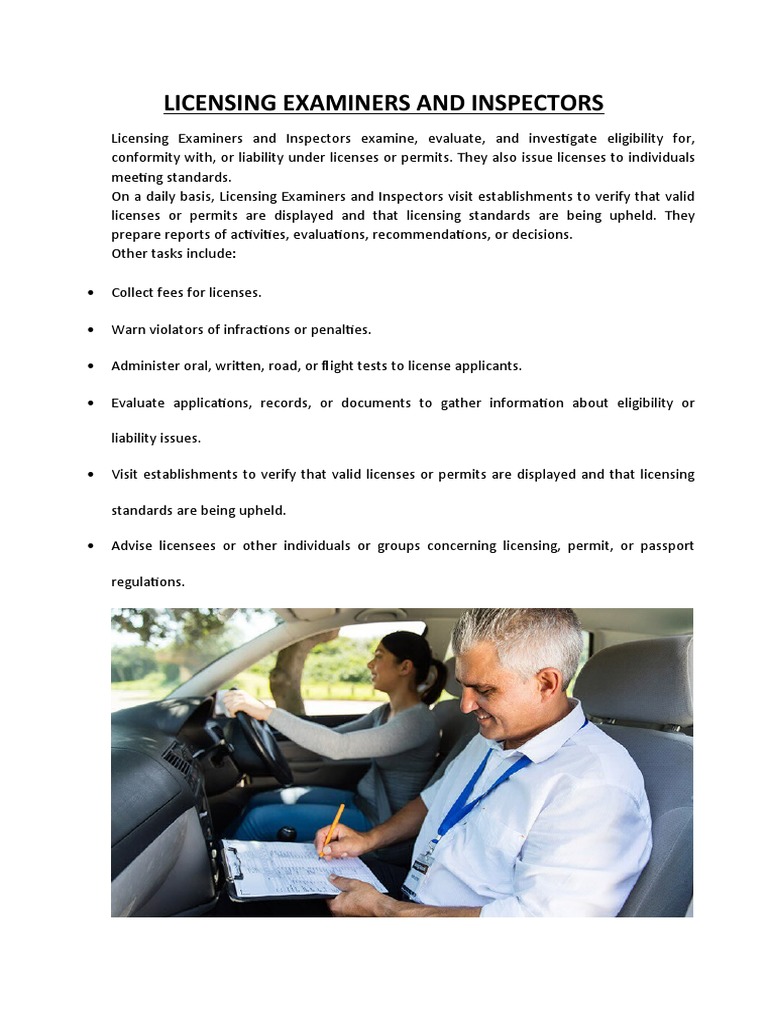 Licensing Examiners and Inspectors Overview | PDF | License | Academic ...