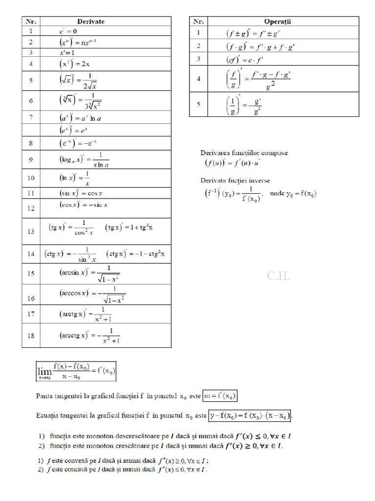 Formule derivate clasa a 11 | PDF