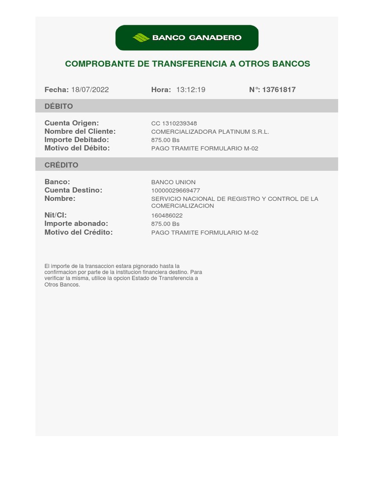 Comprobante de Transferencia A Otros Bancos | PDF