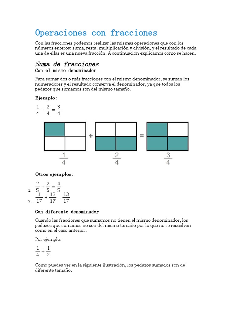 Operaciones con fracciones | PDF | Multiplicación | Matemática Elemental