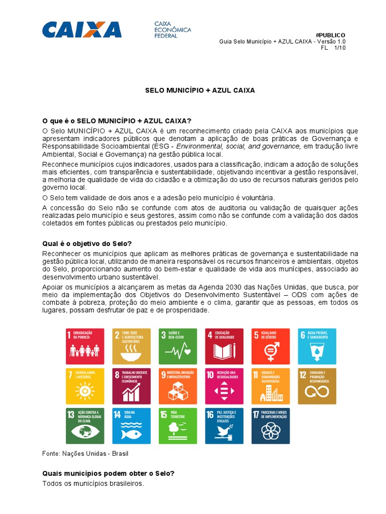 Guia Selo Municipio Azul CAIXA PDF | PDF | Negócios | Ciências Sociais