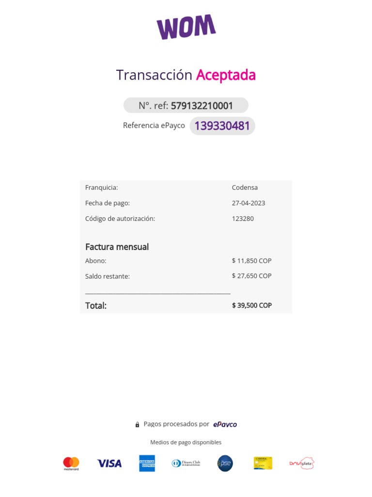 Transacción Codensa: Detalles de Pago | PDF