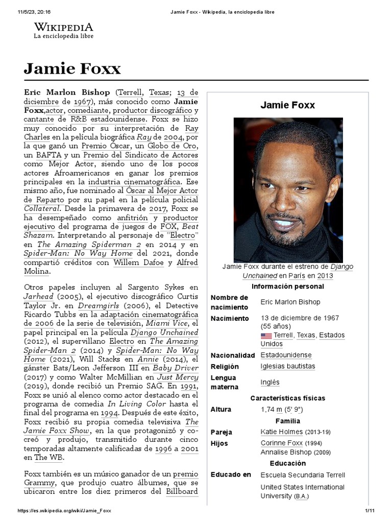 Jamie Foxx - Wikipedia, La Enciclopedia Libre | PDF | Arte