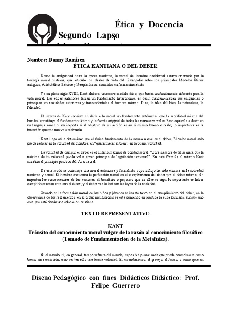 ÉTICA KANTIANA O DEL DEBER | PDF | Moralidad | Immanuel Kant