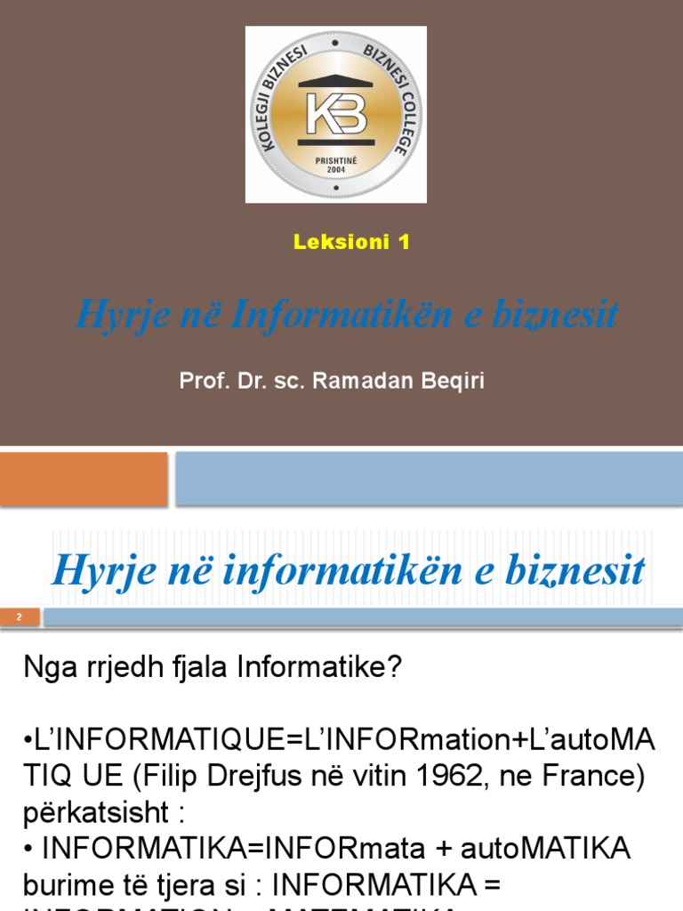 Hyrje Në Informatikën e Biznesit | PDF