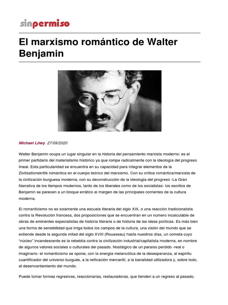LOWY (2020) EL MARXISMO ROMÁNTICO DE WALTER BENJAMIN | PDF | marxismo ...