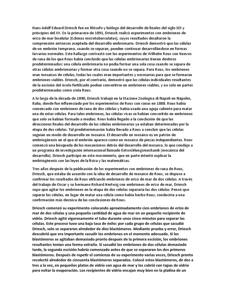 DRIESCH | PDF | Embrión | Biología