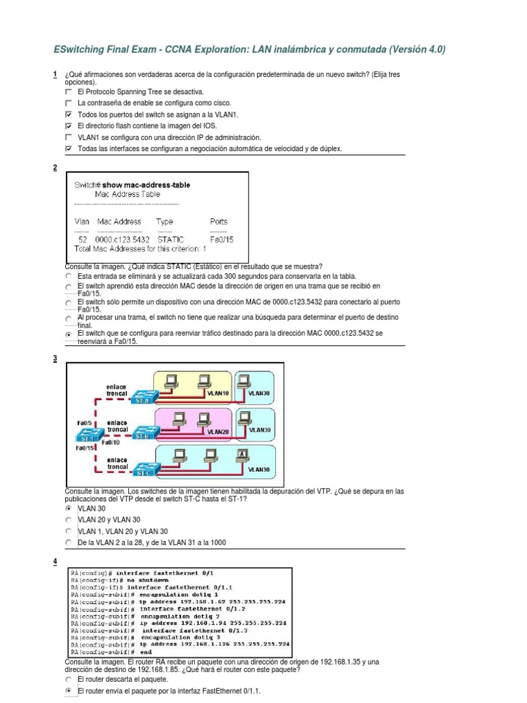 Examen Final CCNA 3: Configuración y VLANs | PDF | Enrutador ...