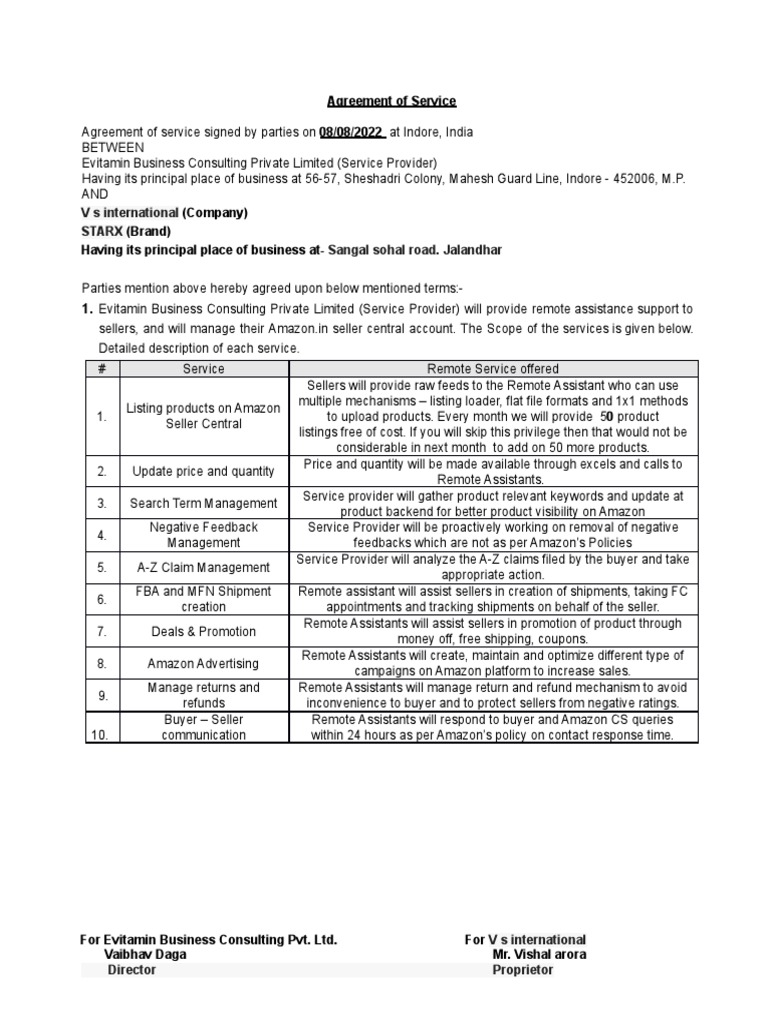Evitamin Amazon Account Management Agreement | PDF | Invoice | Receipt