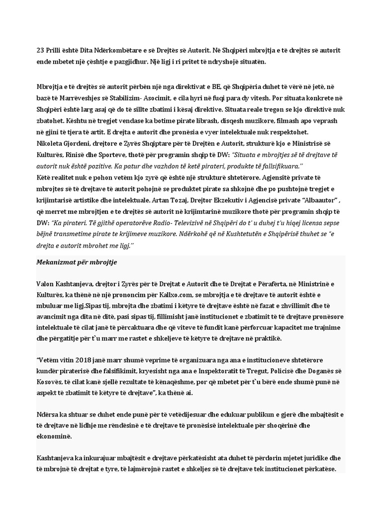 23 Prilli është Dita Ndërkombëtare e së Drejtës së Autorit | PDF