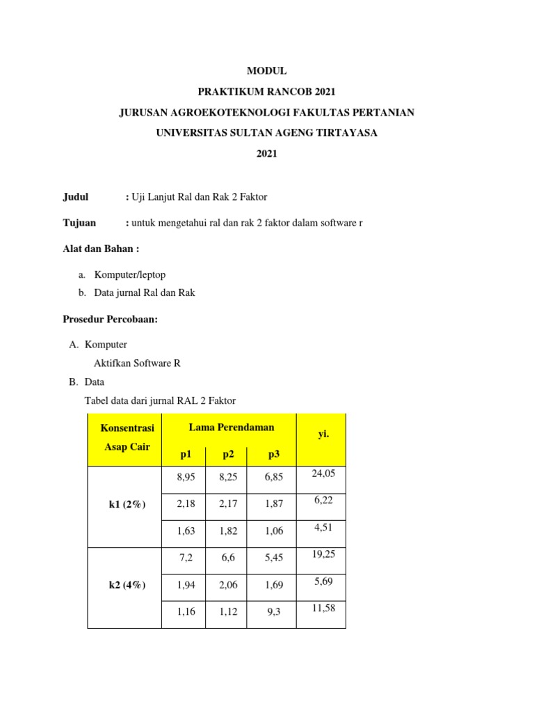 Modul Rancob Uji Lanjut Ral Dan Rak 2 Faktor | PDF