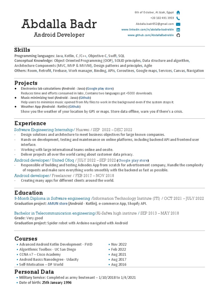 Abdalla Badr Android Developer CV | PDF | Android (Operating System) | Mobile App