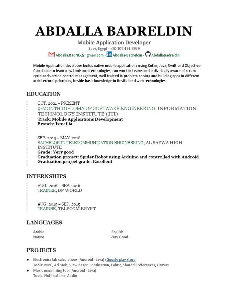 Abdalla Badr Android Developer Resume | PDF