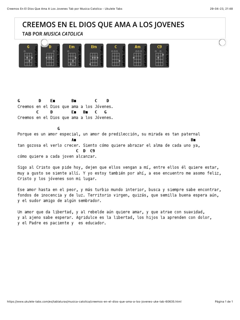 Creemos en El Dios Que Ama A Los Jovenes Tab Por Musica Catolica ...