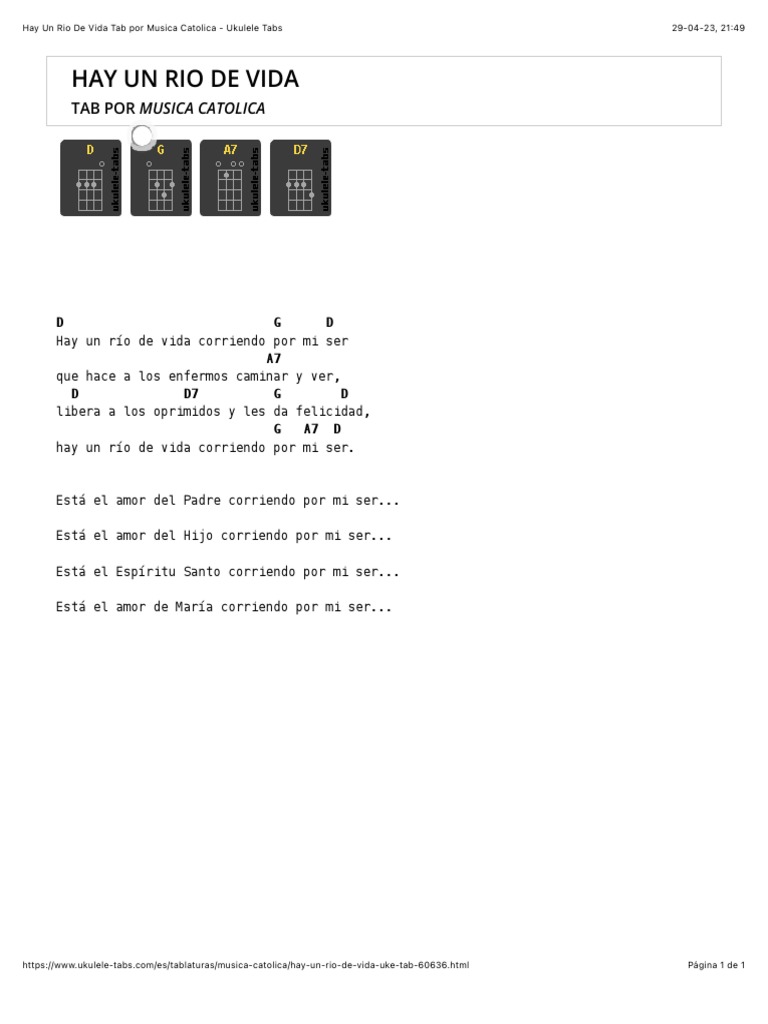 Hay Un Rio de Vida Tab Por Musica Catolica - Ukulele Tabs | PDF