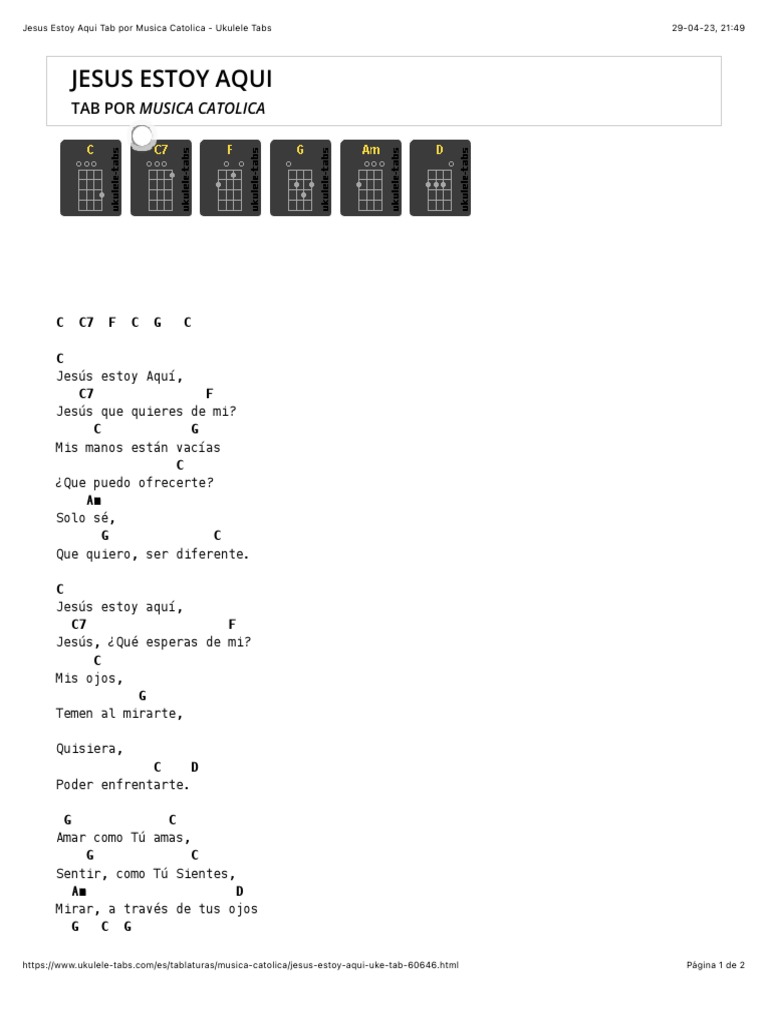Jesus Estoy Aqui Tab Por Musica Catolica - Ukulele Tabs | PDF