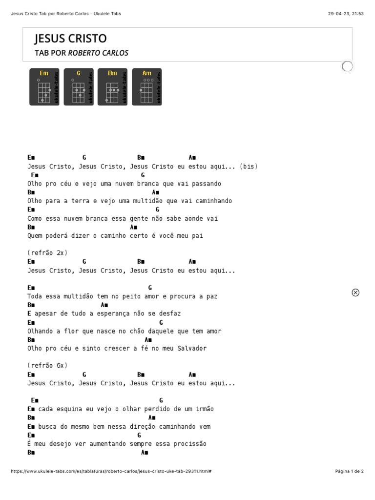 Jesus Cristo Tab Por Roberto Carlos - Ukulele Tabs | PDF