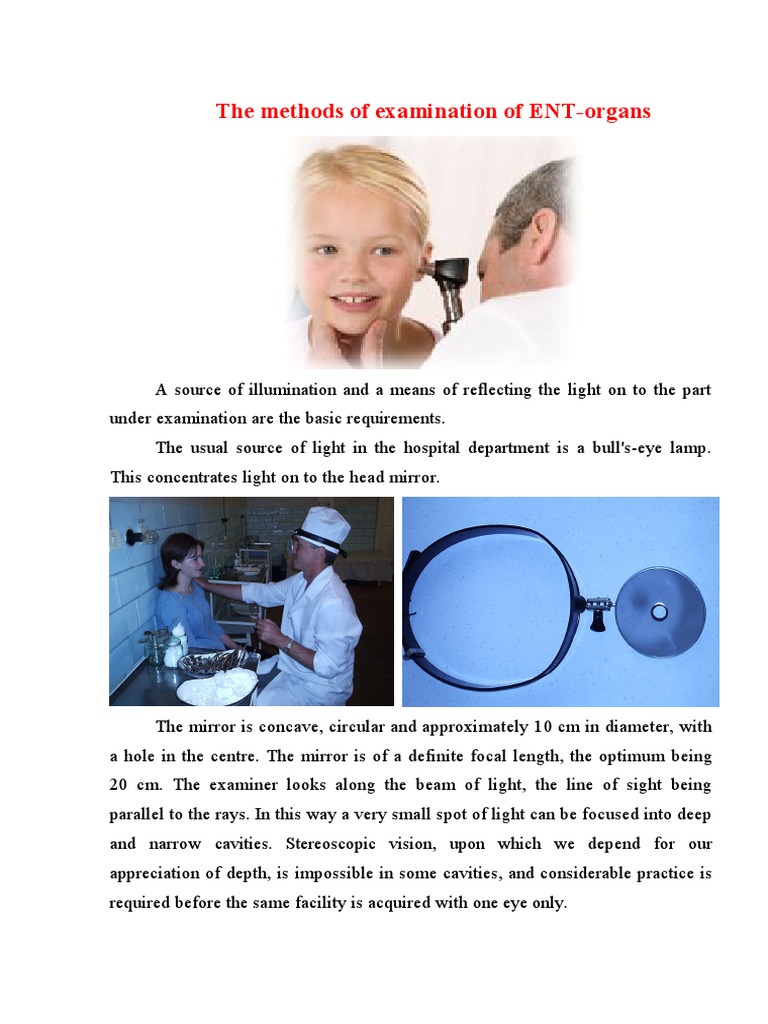 Examination Techniques and Instruments for Evaluating ENT Organs | PDF ...