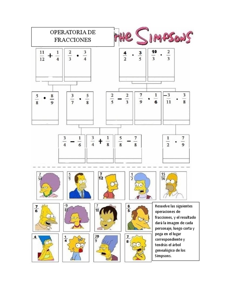 Árbol Genealógico de los Simpsons: Fracciones | PDF | Juegos y actividades