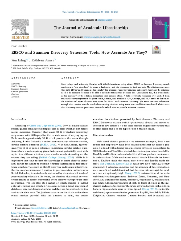 EBSCO and Summon Discovery Generator Tools H - 2023 - The Journal of ...