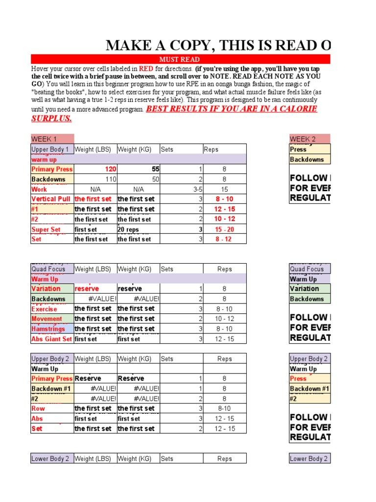 Immortal - Oonga Bunga Reusuable Program For New Lifters | PDF | Human ...