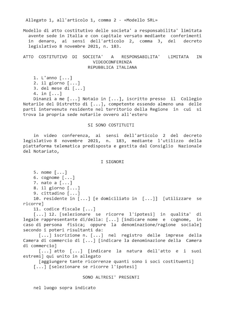 Modello Atto Costitutivo Di Una SRL PDF | PDF
