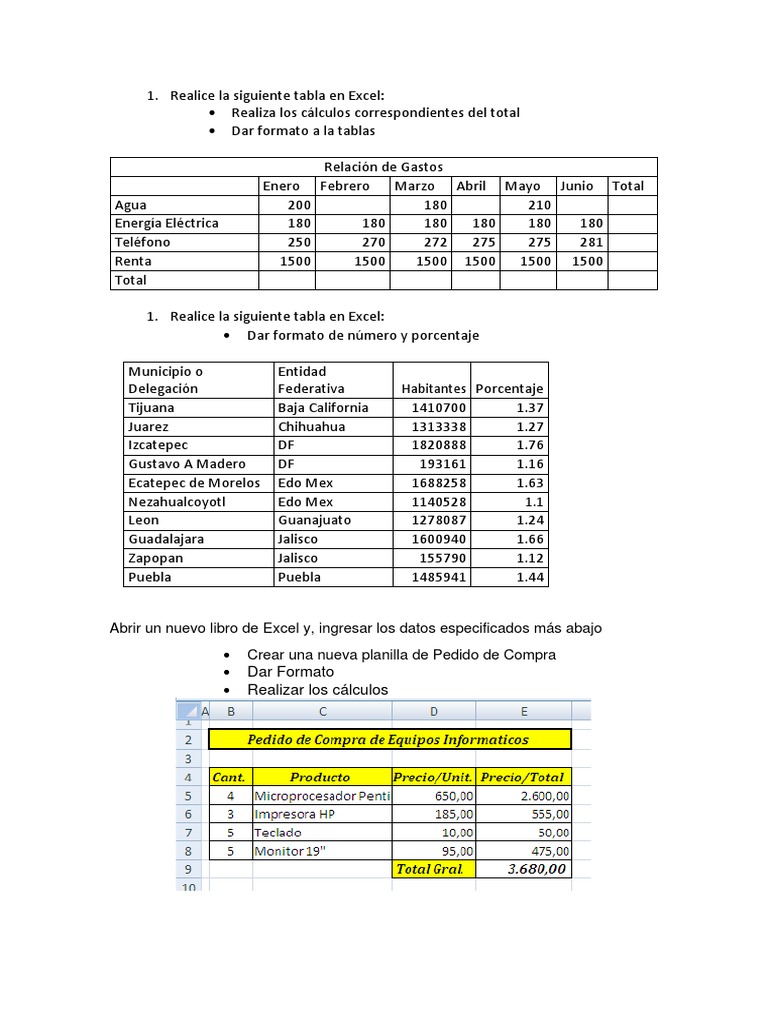 Ejercicio 1 EXCEL | PDF