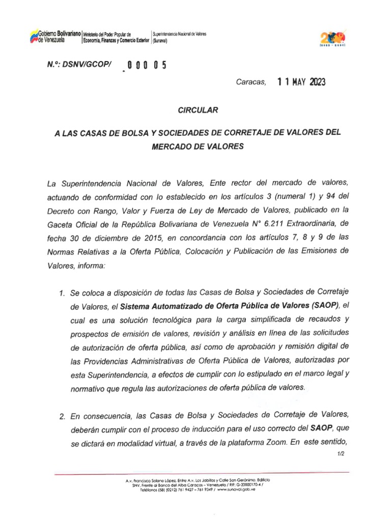 Circular 00005 Sunaval | PDF