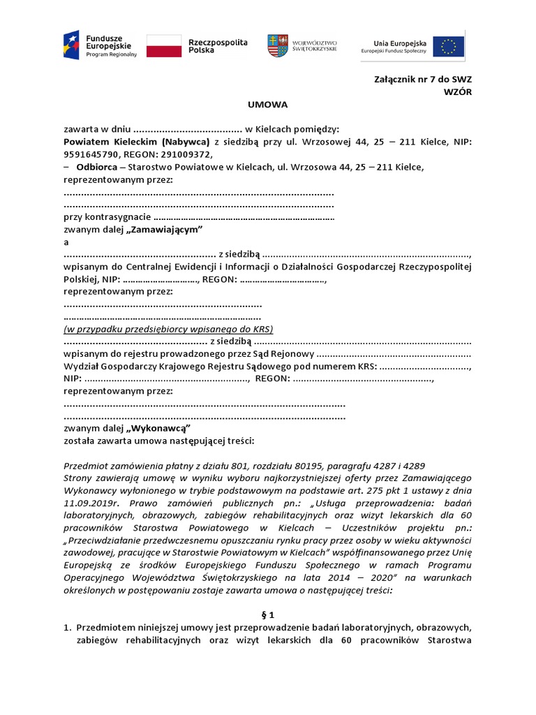 Załącznik NR 7 Do SWZ Wzor Umowy PDF | PDF