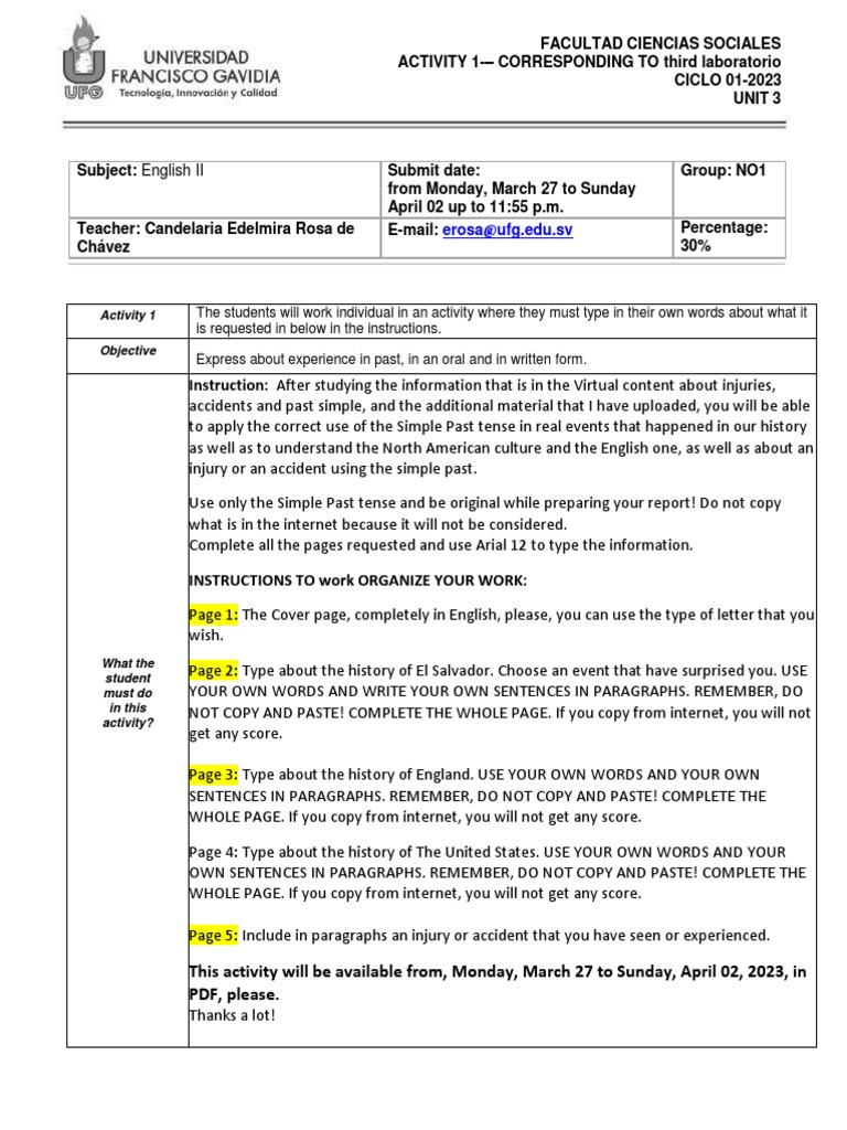 INSTRUCTIONS-ACTIVITY 1 - Third Unit-English 2 | PDF | Linguistics | Cognitive Science