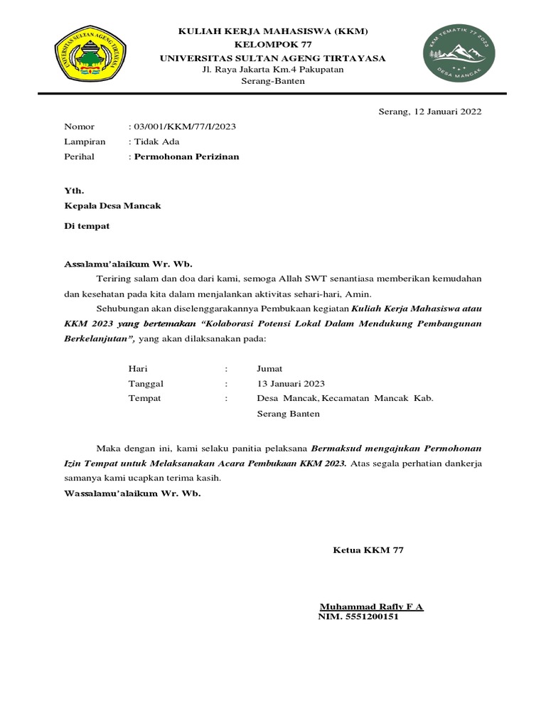 SURAT PERIZINAN PEMBUKAAN KKM | PDF