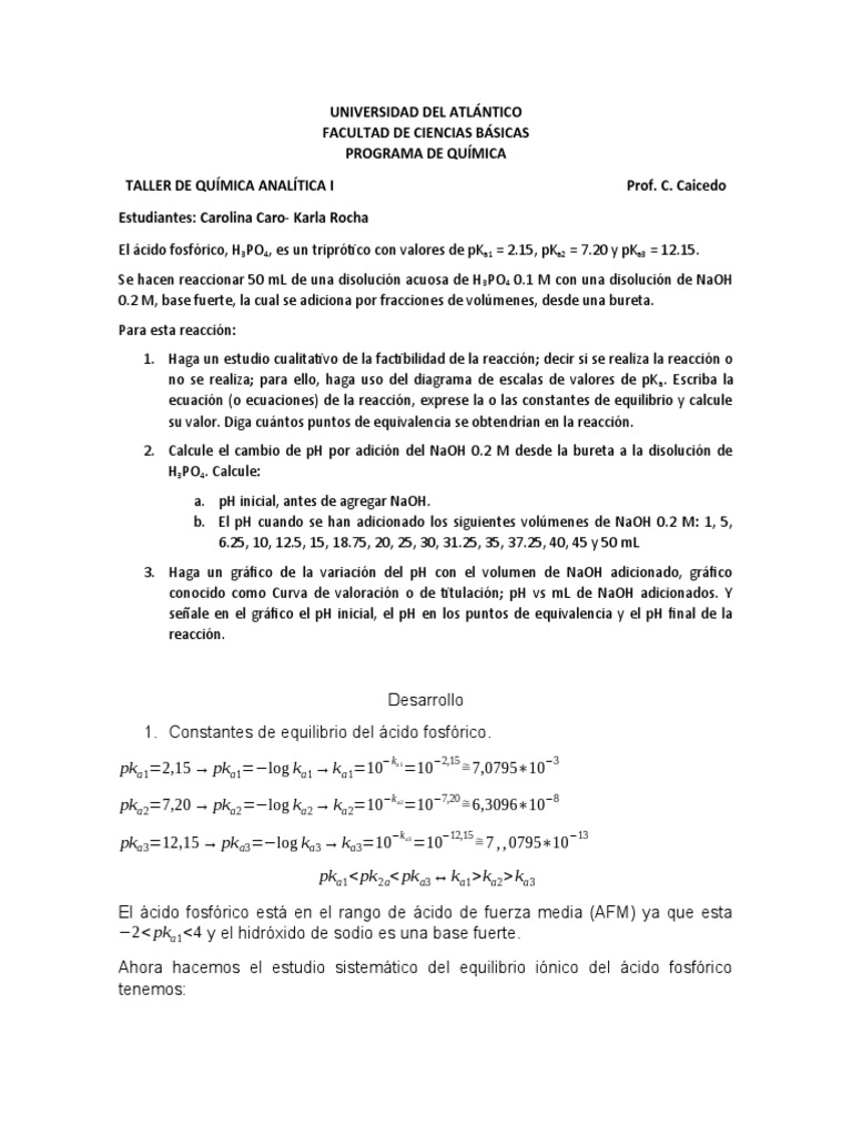 Taller de Química Analítica I | PDF | Constante de disociación ácida ...