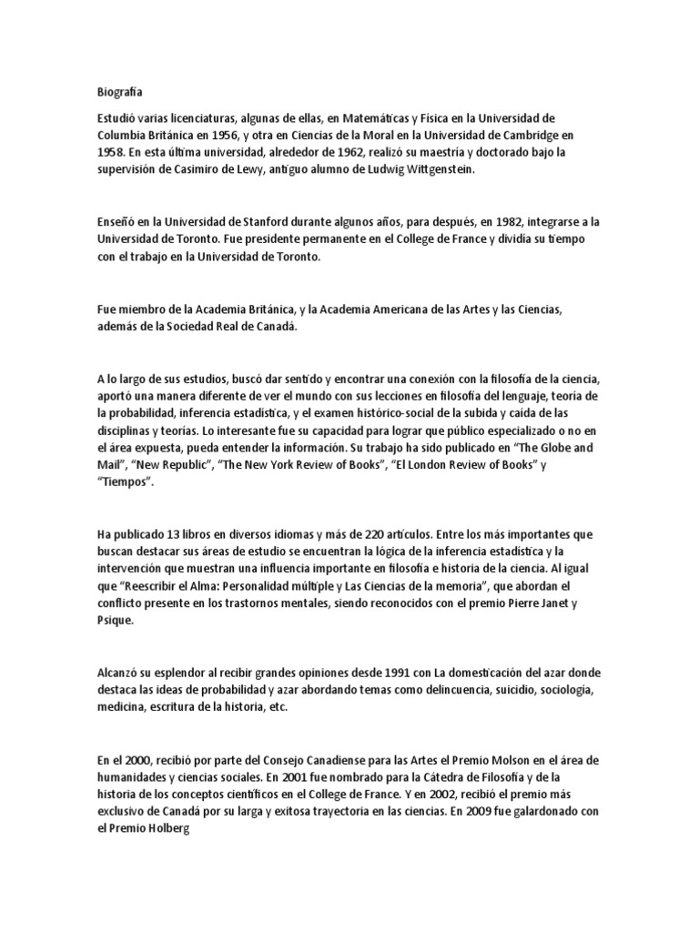 Biografía de Ian Hacking | PDF