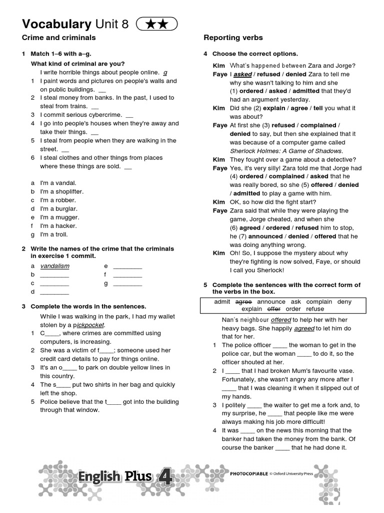 Unit 8 Vocab Two Star | PDF | Crimes | Crime & Violence