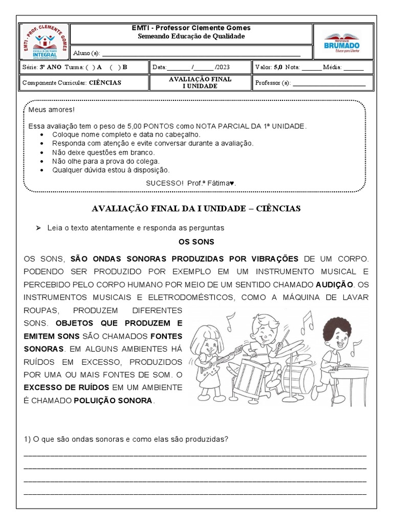 Avf-3º Ano Ciências - I Unid | PDF | Som | Audiologia