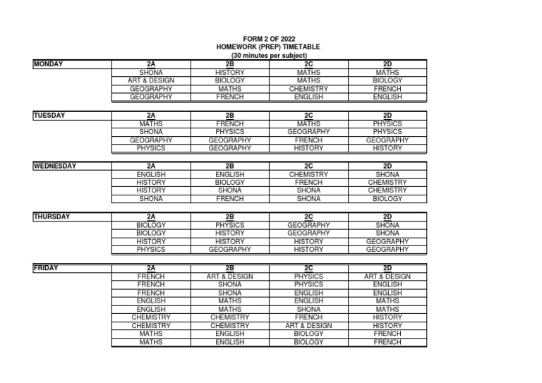 Form 2 Prep Timetable 2023 PDF | PDF | Social Science