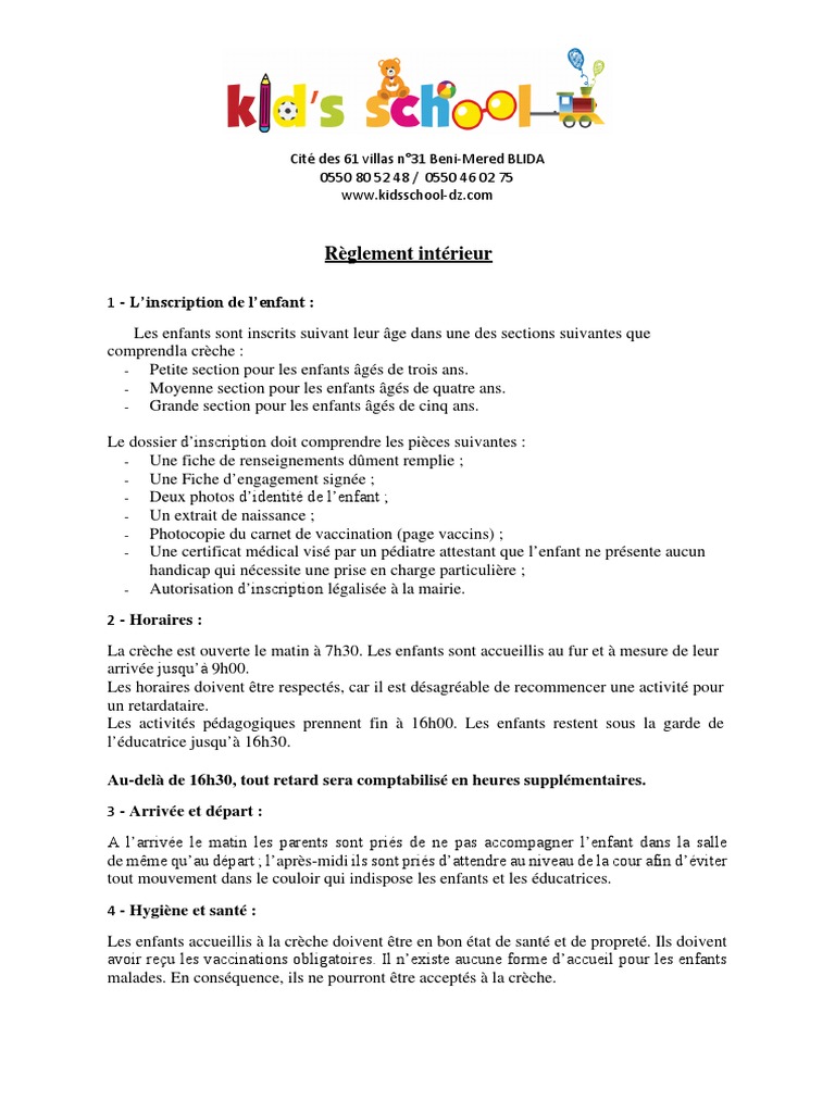 Reglement Interieur Creche PDF | PDF