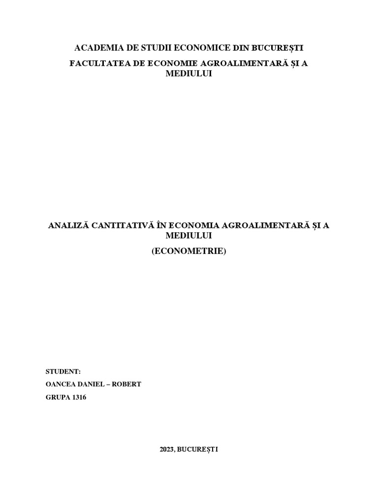 Proiect Econometrie PDF | PDF