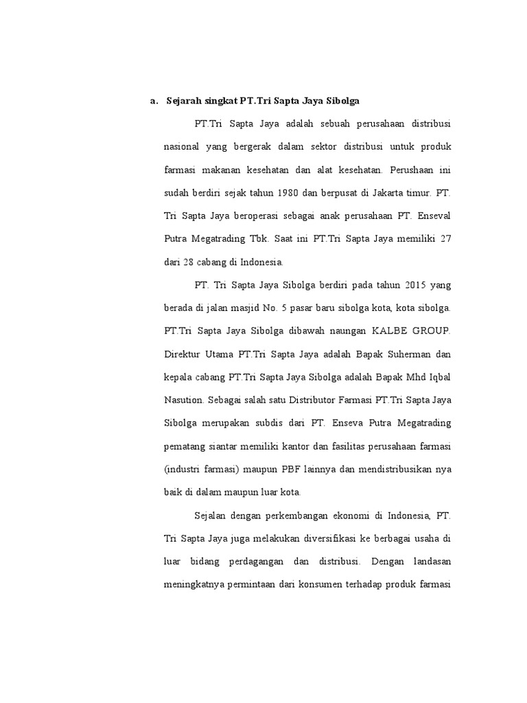 Sejarah PT. Tri Sapta Jaya Sibolga | PDF