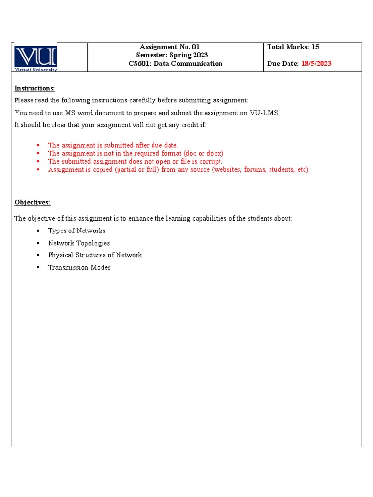 CS601 Data Communication Assignment 01 | PDF | Technology & Engineering