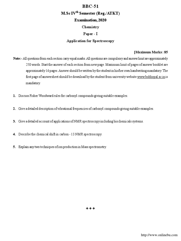 MSC 4 Sem Chemistry Application For Spectroscopy BBC 51 2020 | PDF