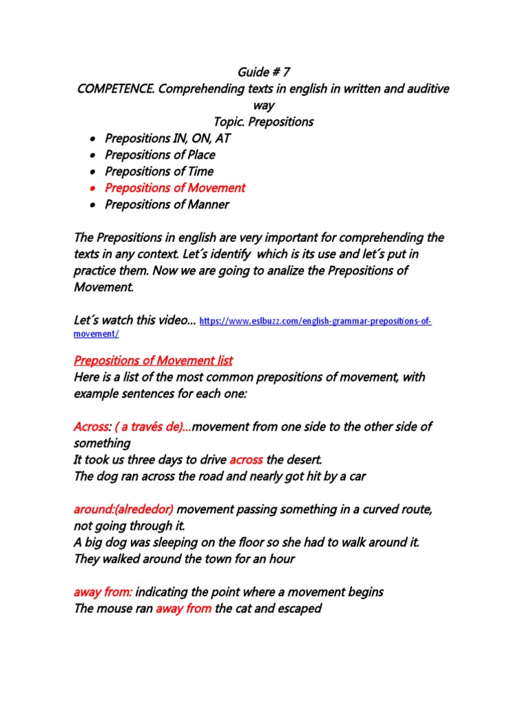 Understanding Prepositions of Movement: A Guide to Common Prepositions Used to Describe Motion ...