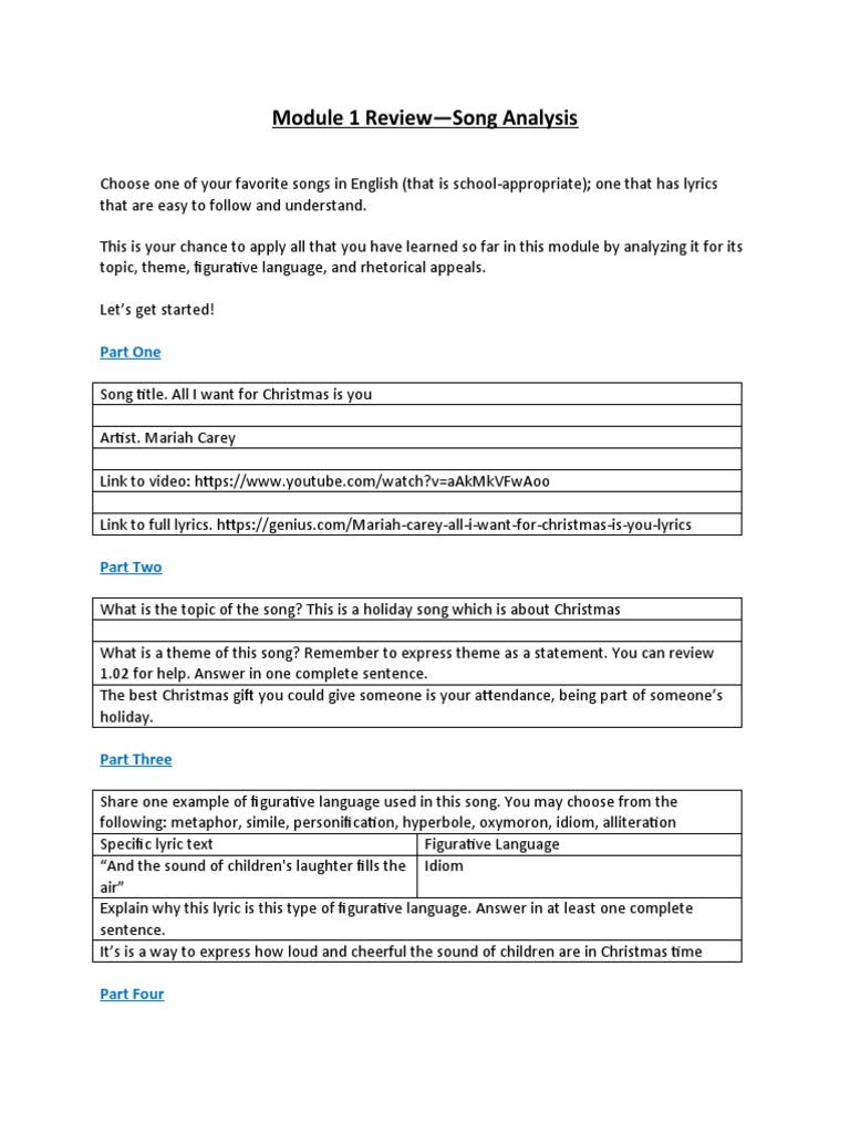 Module 1 Review - Song Analysis | PDF