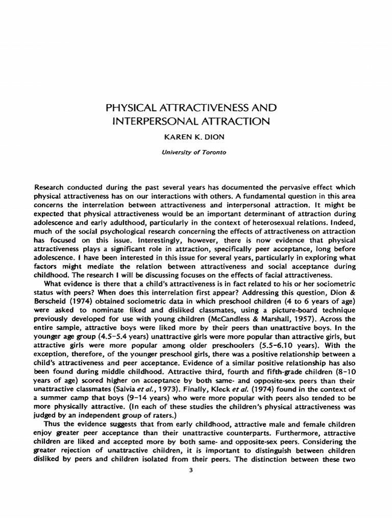 Physical Attractiveness and Interpersonal Attractiveness | PDF | Science & Mathematics
