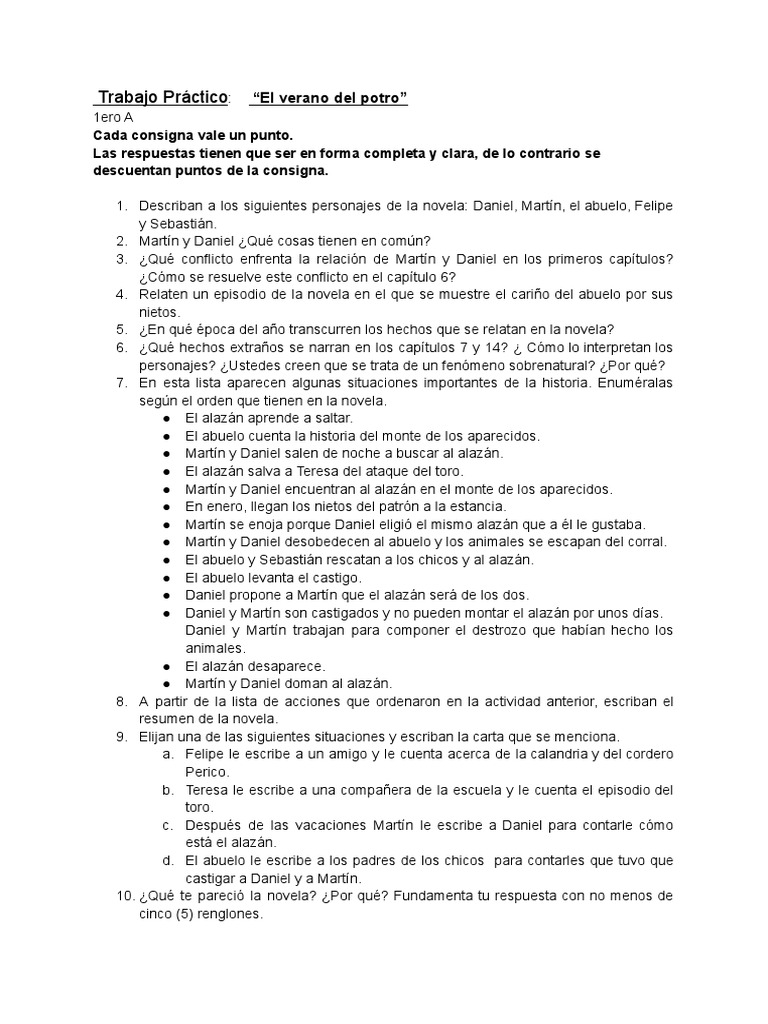 Trabajo Práctico - "El Verano Del Potro" | PDF