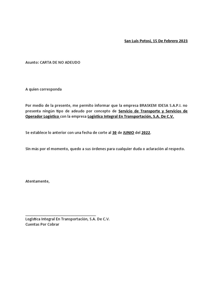 Carta de NO Adeudo | PDF
