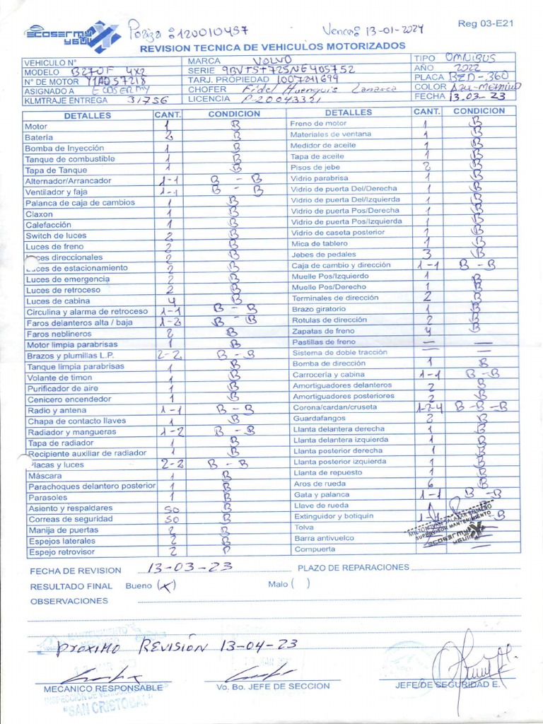 formatos de revision tecnica | PDF